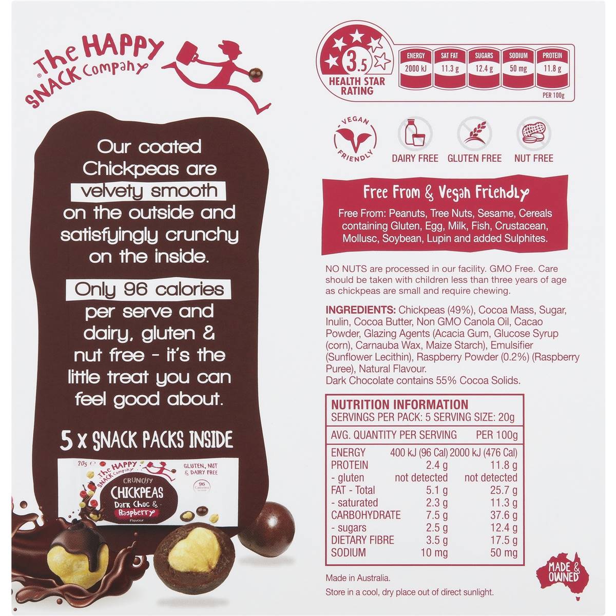 The Happy Snack Company Chickpeas Dark Choc And Raspberry 5 Pack ...