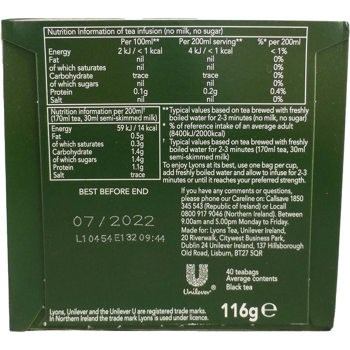 Lyons Original Blend Tea Bags 40 Pack | Woolworths