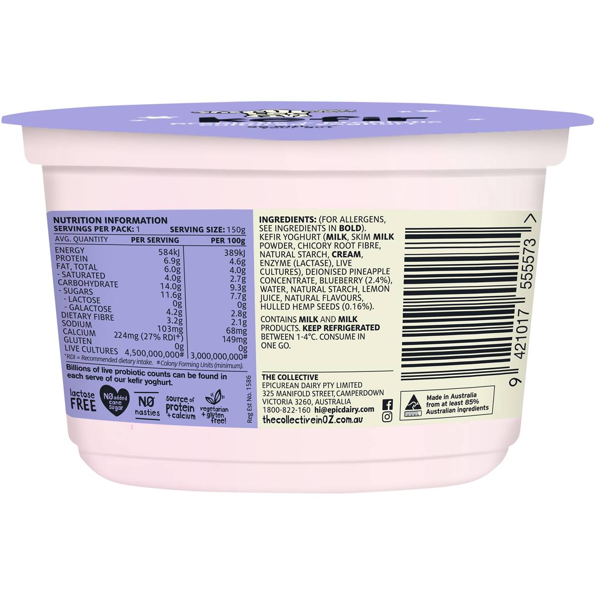 The Collective Plant Based Kefir Blueberry Hemp 150g | Woolworths