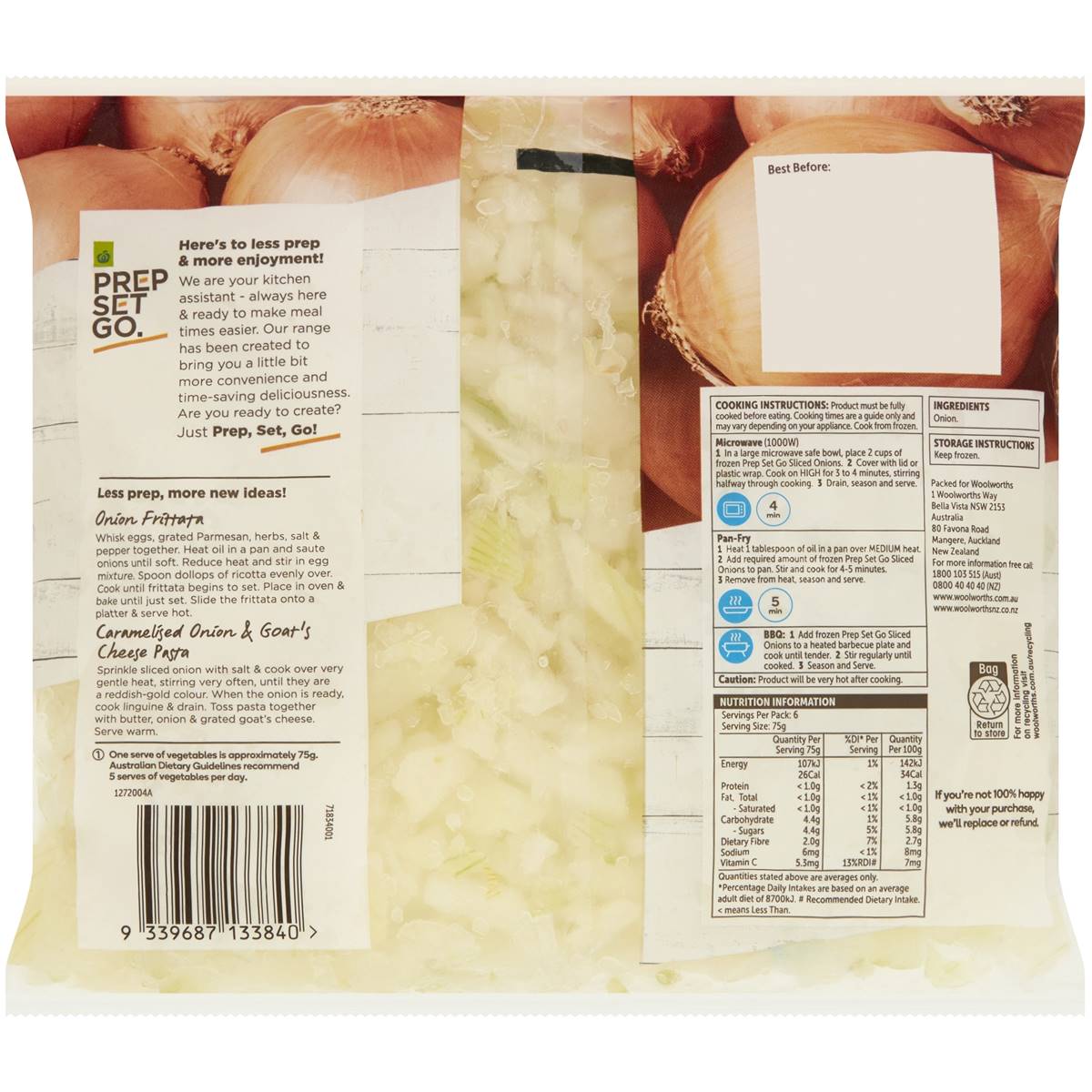 Woolworths Prep Set Go Sliced Frozen Onions 500g | Woolworths