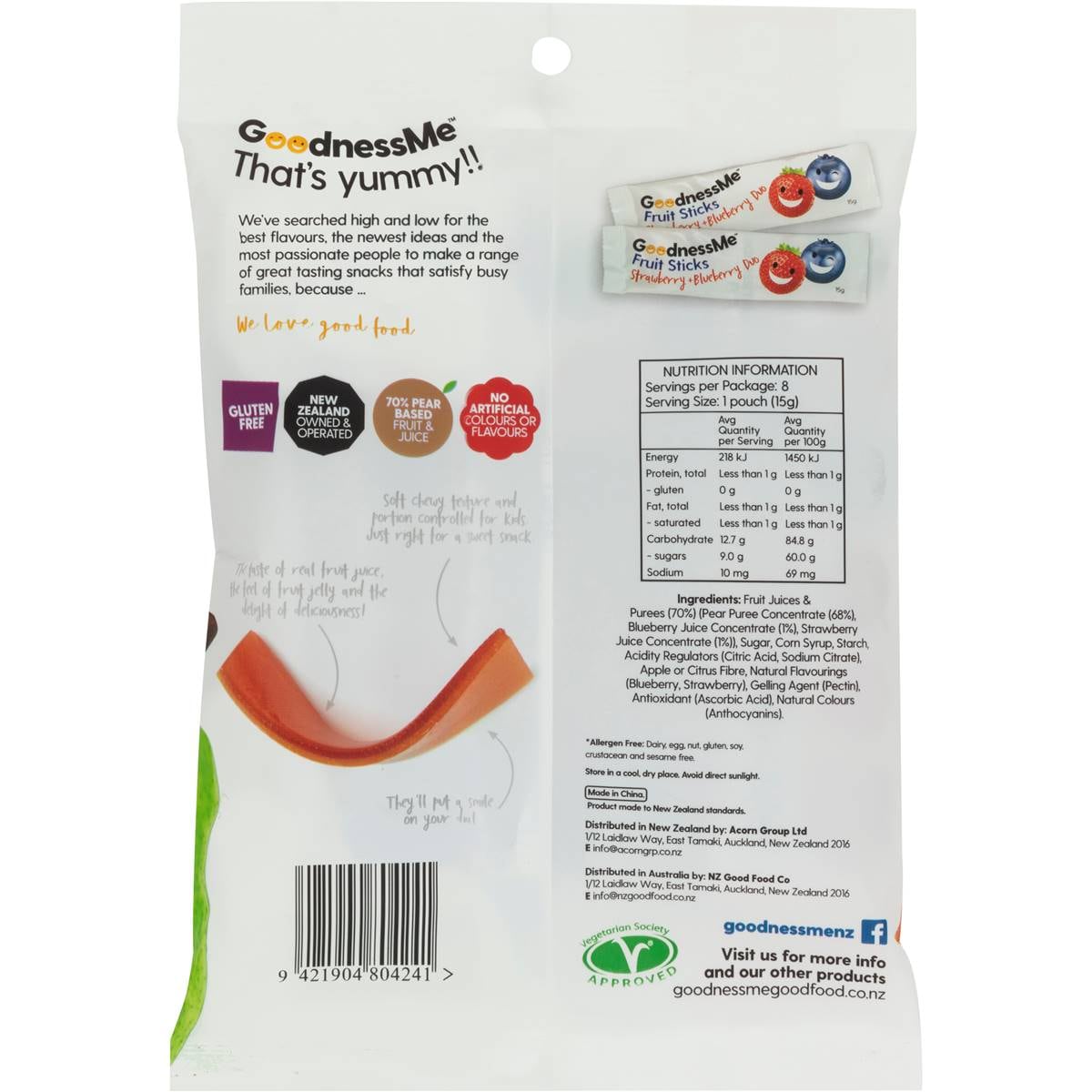 Goodness Me Fruit Sticks Strawberry & Blueberry Duo 8 Pack | Woolworths