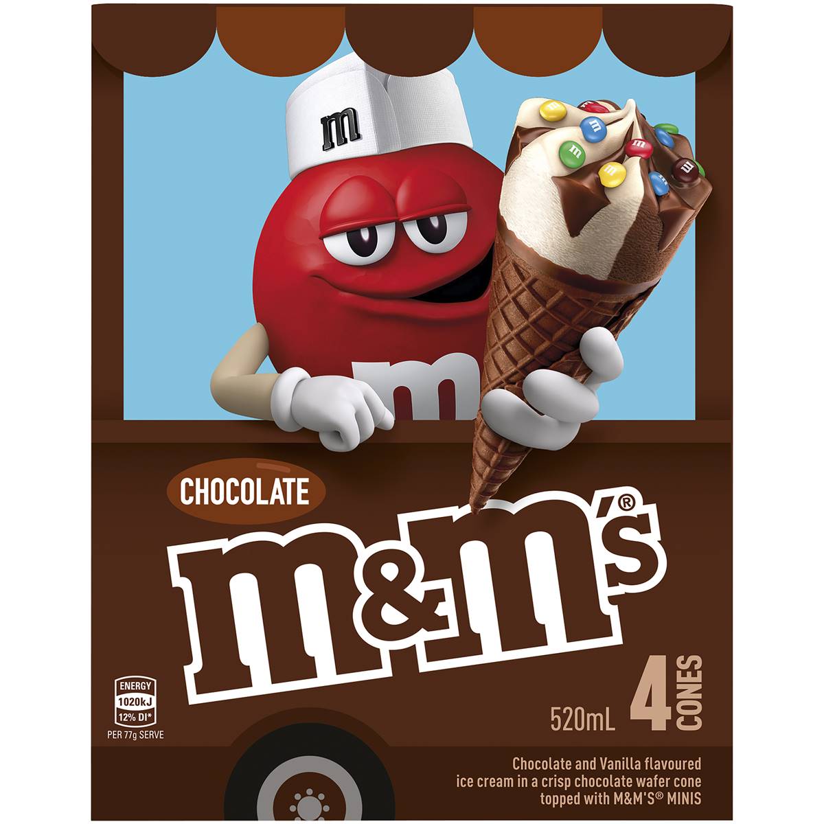 M&m's Chocolate Ice Cream Cones Multipack 4 Pack | Woolworths