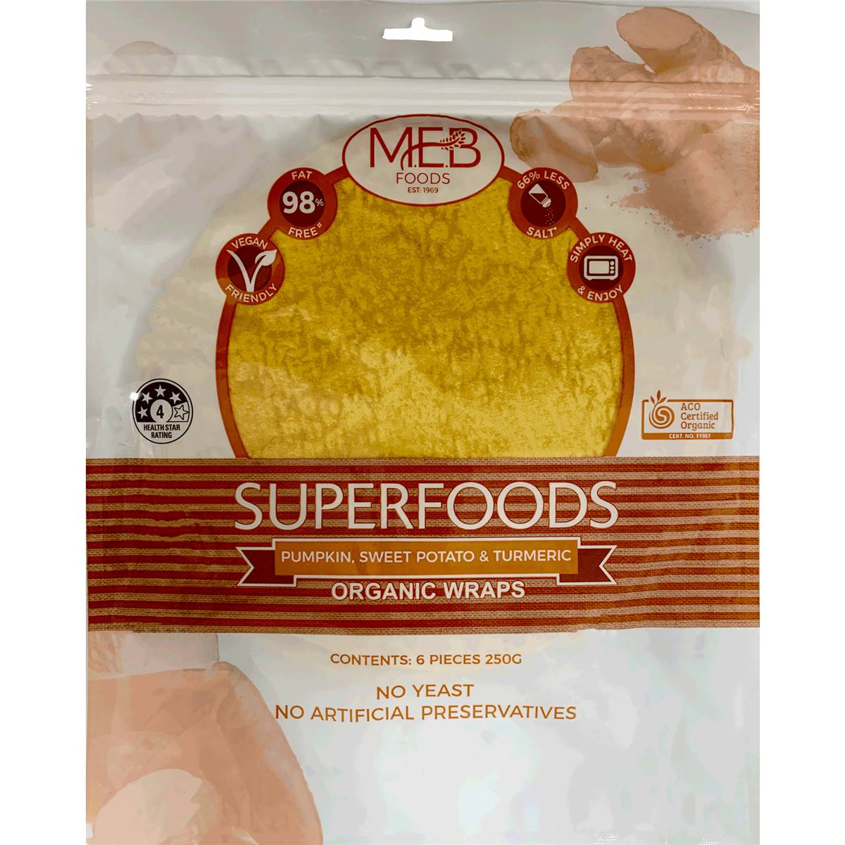Meb Foods Pumpkin, Sweet Potato & Turmeric Wrap 6 Pack | Woolworths