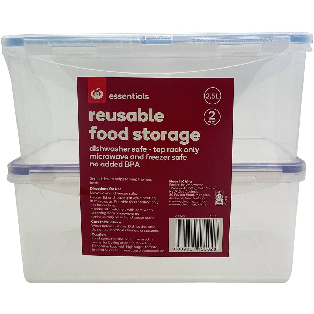 Essentials Reusable 2.5l Containers 2 Pack | Woolworths