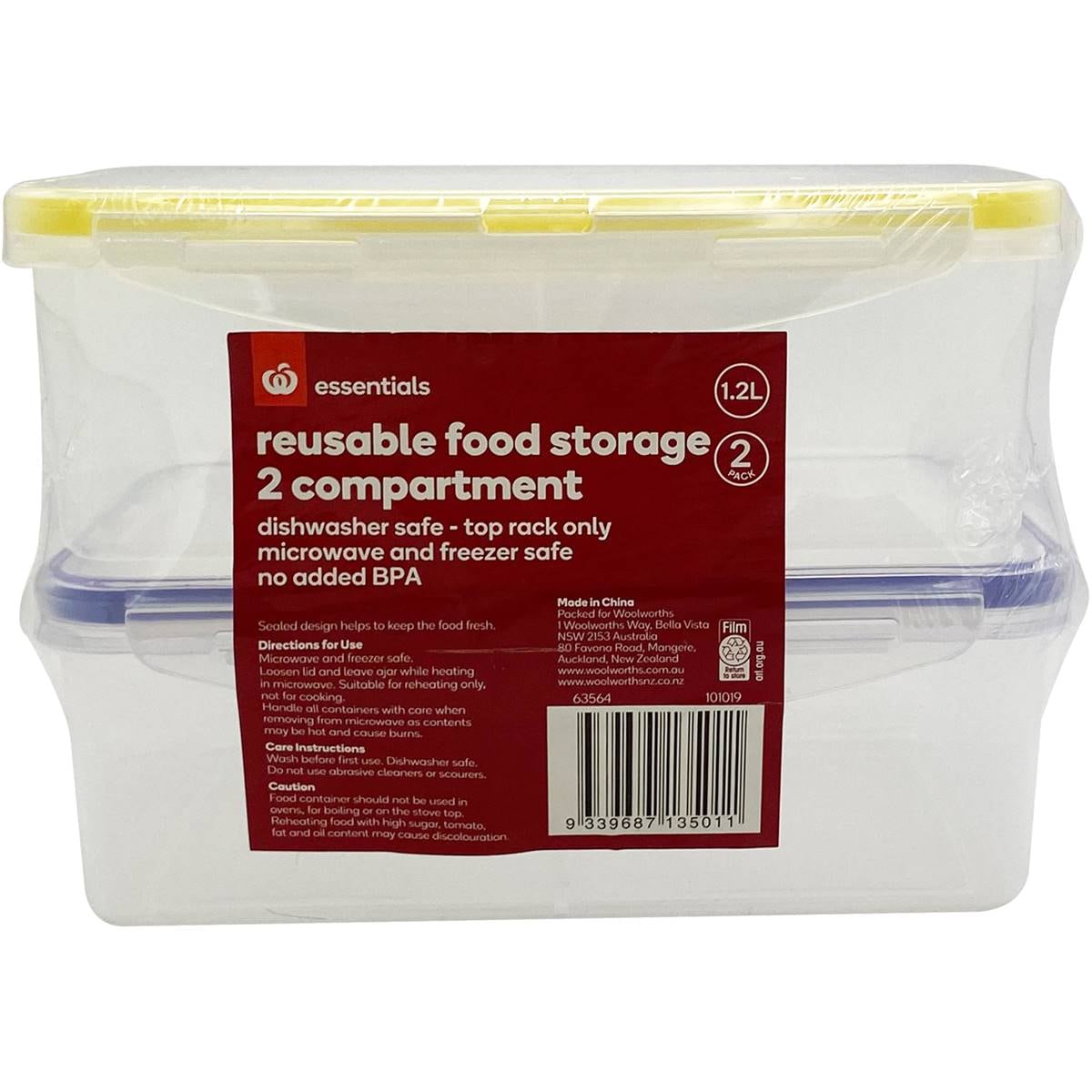 Essentials Reusable 3 Compartment Containers 2 Pack | Woolworths