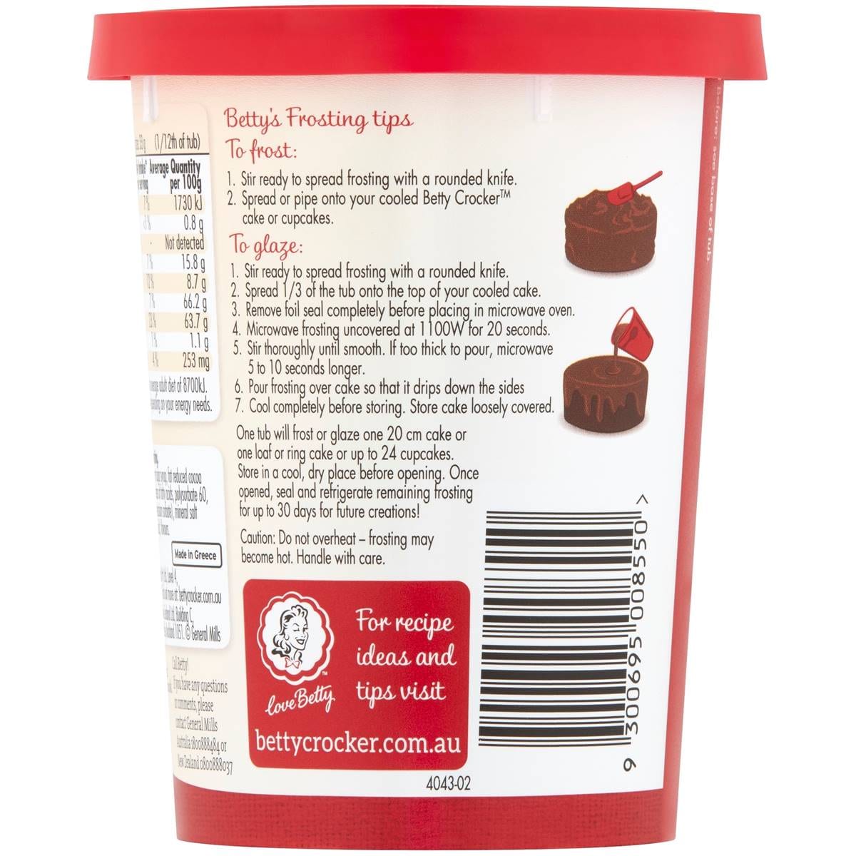 Betty Crocker Chocolate Hazelnut Frosting 400g | Woolworths