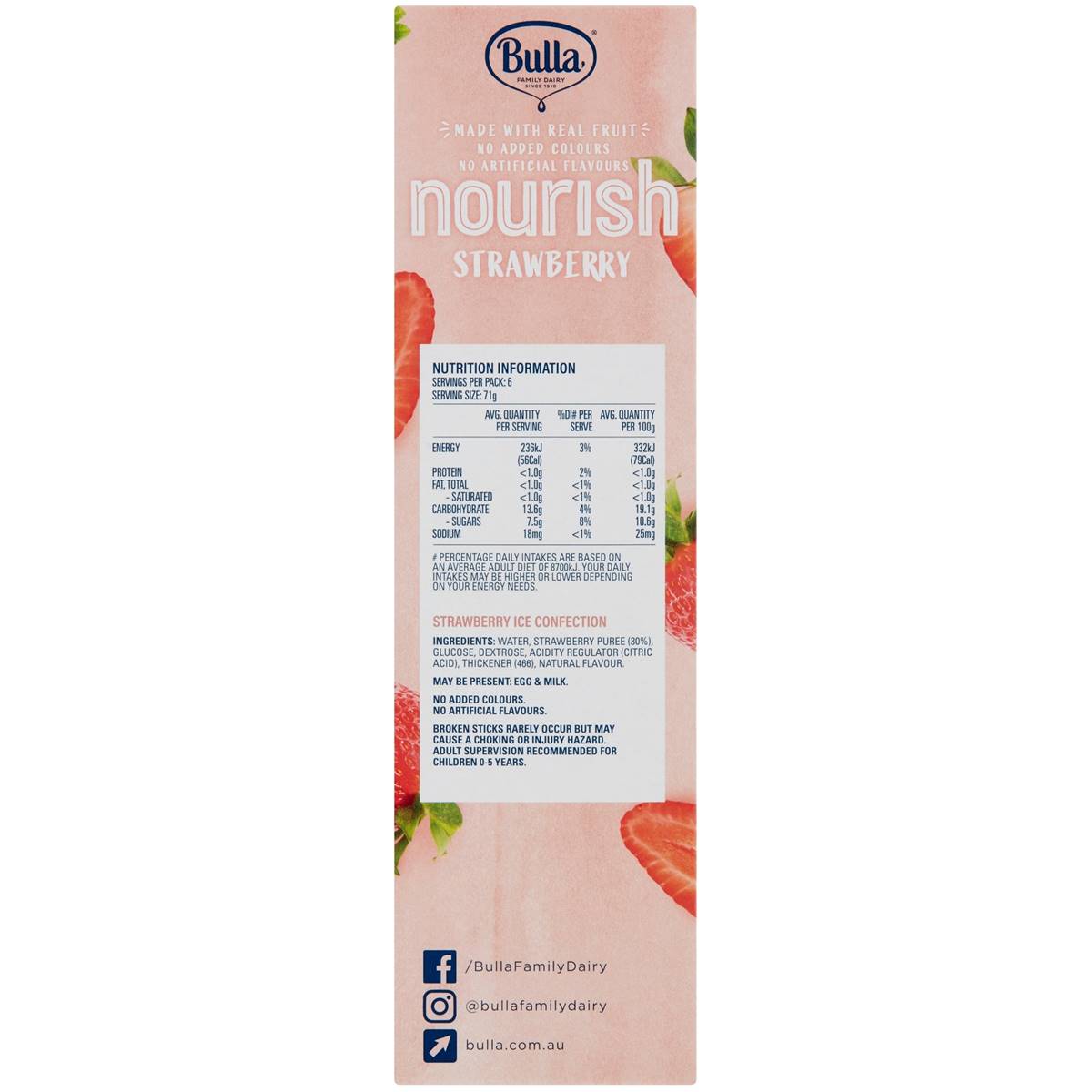 Bulla Nourish Strawberry Sticks 6 Pack | Woolworths