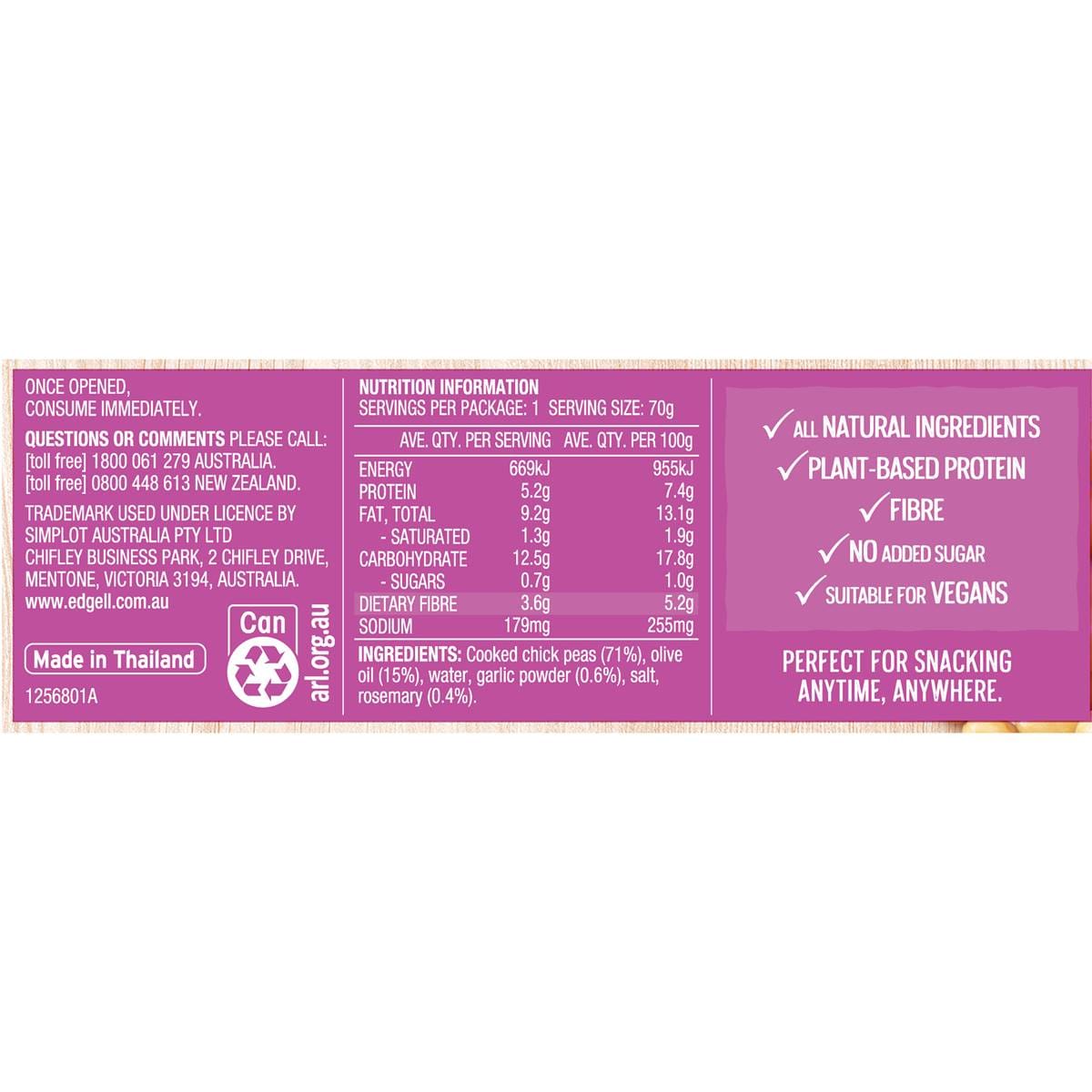 Edgell Snack Time Chickpea Olive Oil Garlic & Rosemary 70g | Woolworths