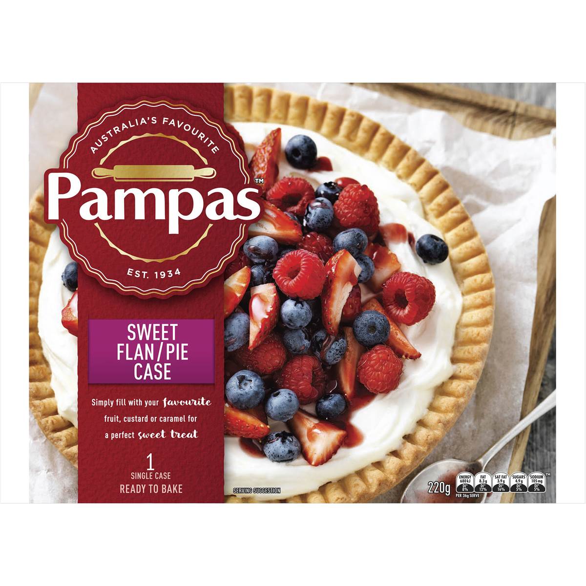 Pampas Pastry Sweet Flan Pie Base 220g | Woolworths