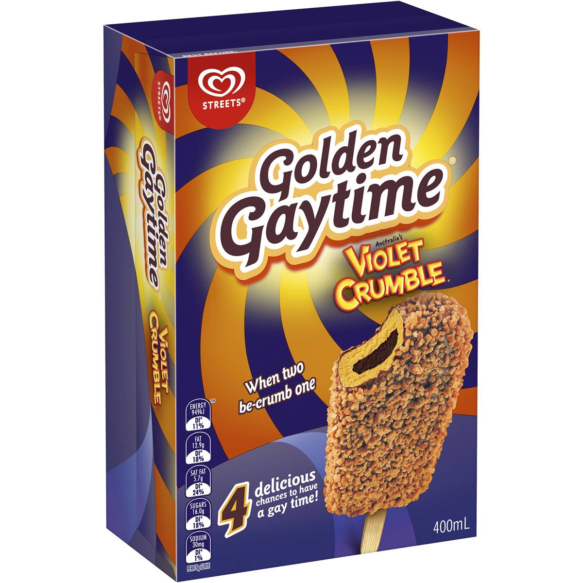Golden Gaytime Streets Violet Crumble Ice Cream 100ml X 4 Pack | Woolworths