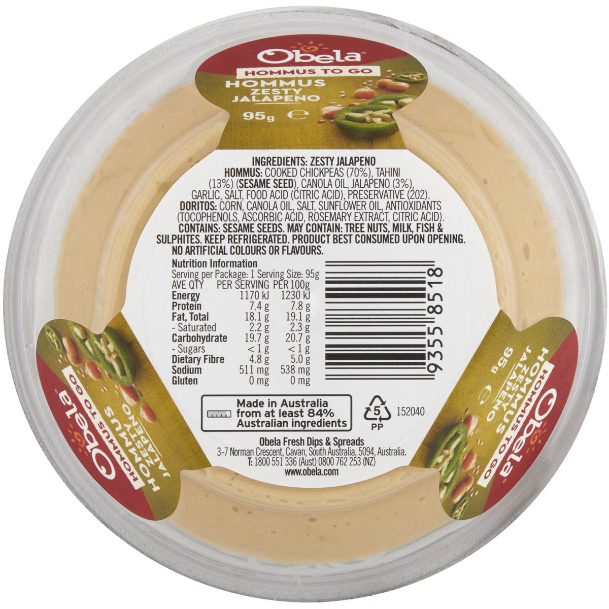 Obela Hommus To Go Jalapeno & Doritos 95g | Woolworths