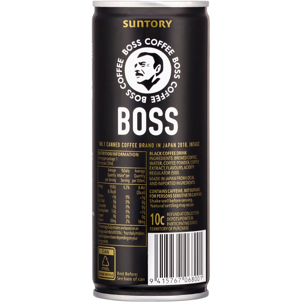 Suntory Boss Coffee Iced Long Black 237ml | Woolworths