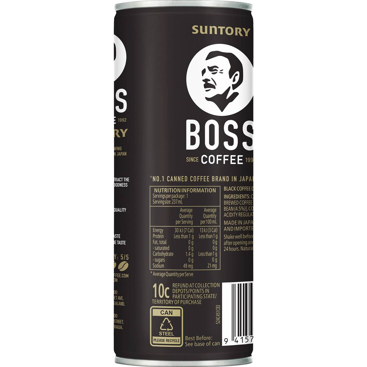 Suntory Boss Coffee Iced Long Black 237ml | Woolworths