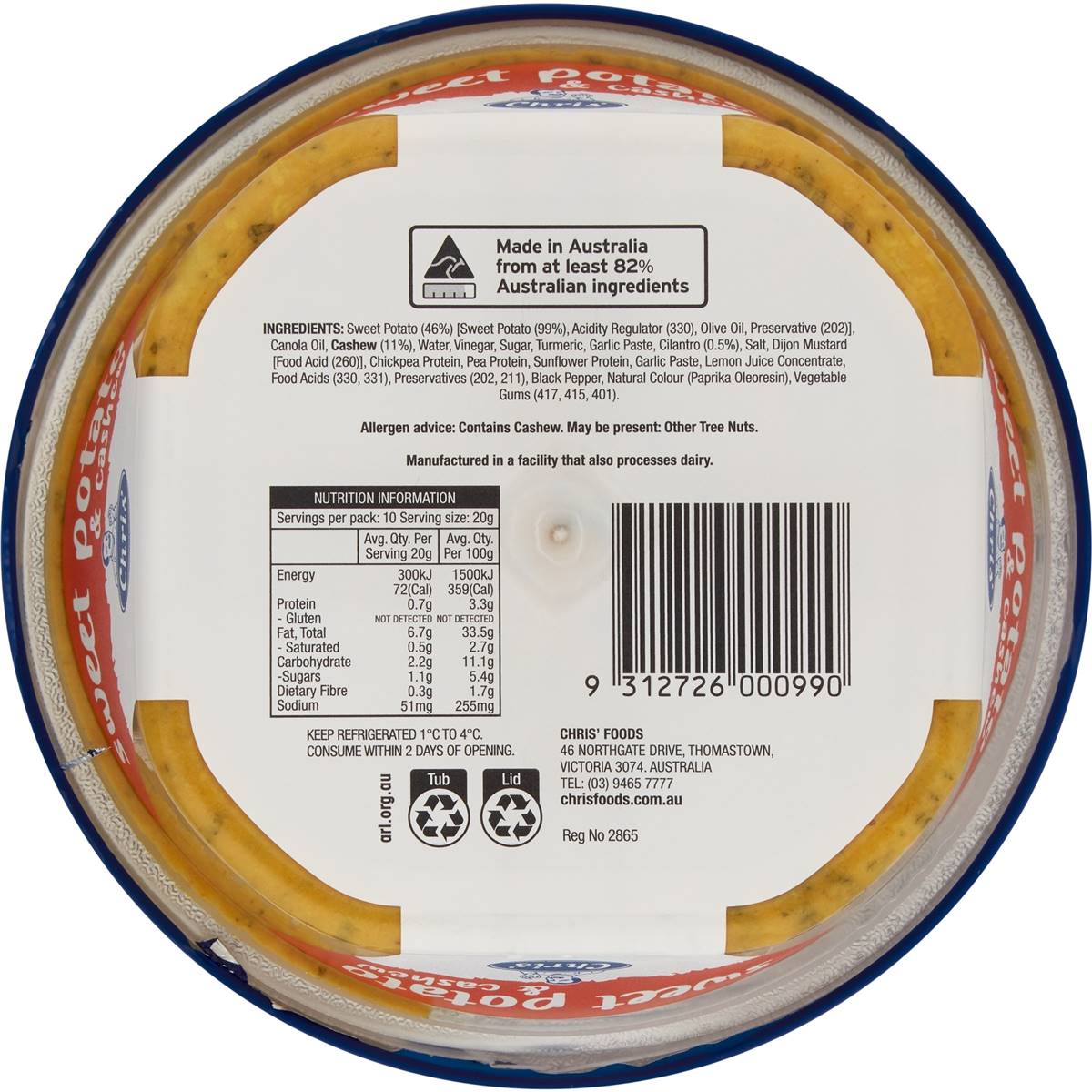 Chris' Dips Sweet Potato & Cashew 200g | Woolworths