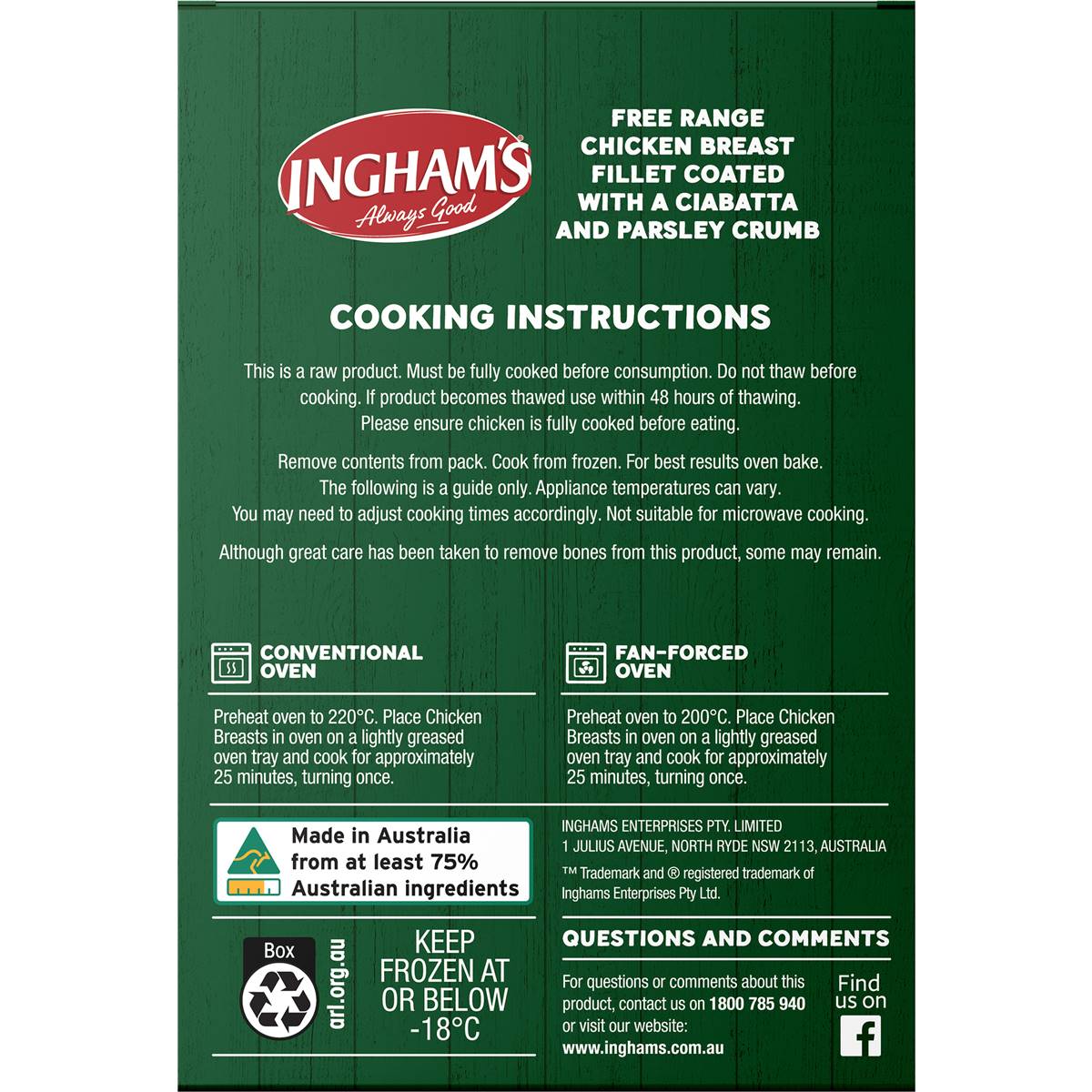 Ingham's Free Range Chicken Breast Ciabatta Parsley Crumb Frozen 300g ...