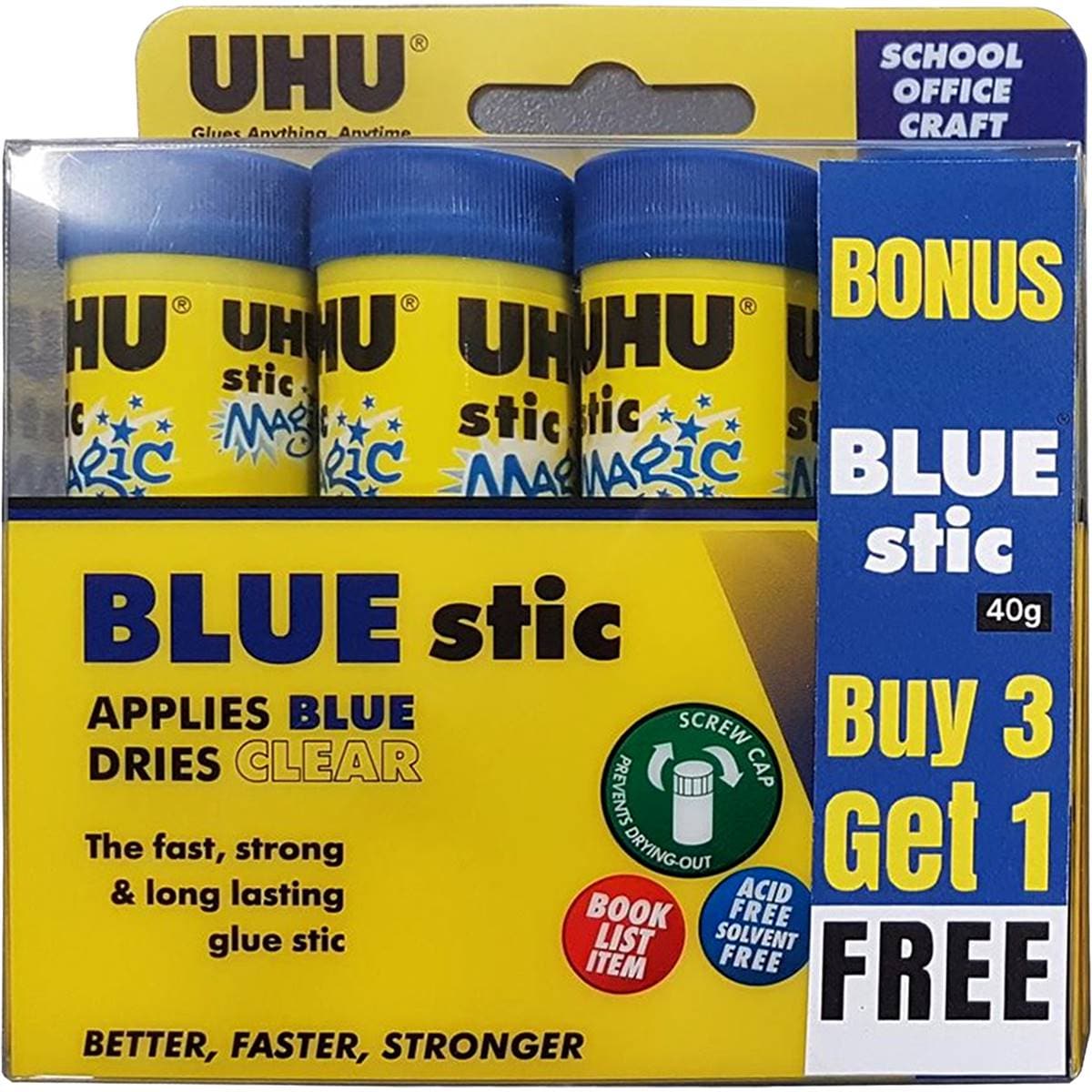 Uhu Blue Stic 3 Pack | Woolworths