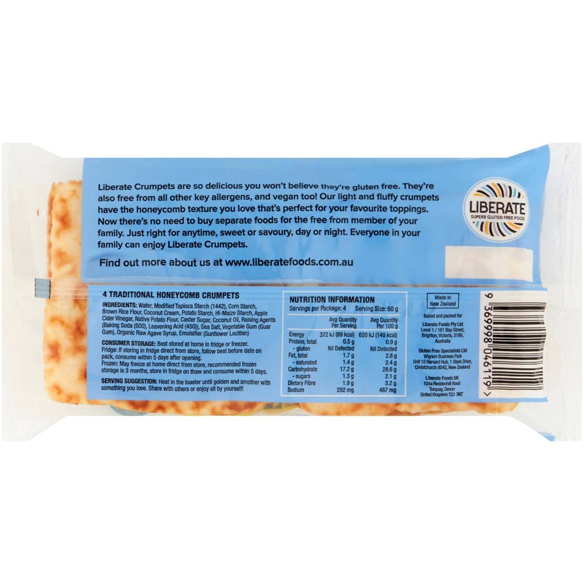 Liberate Gluten Free Crumpets 4 Pack | Woolworths