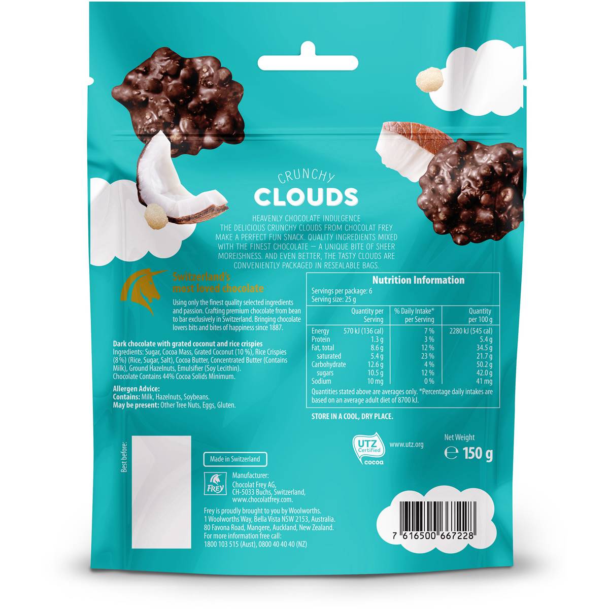 Frey Dark Coconut Crunchy Clouds 150g | Woolworths