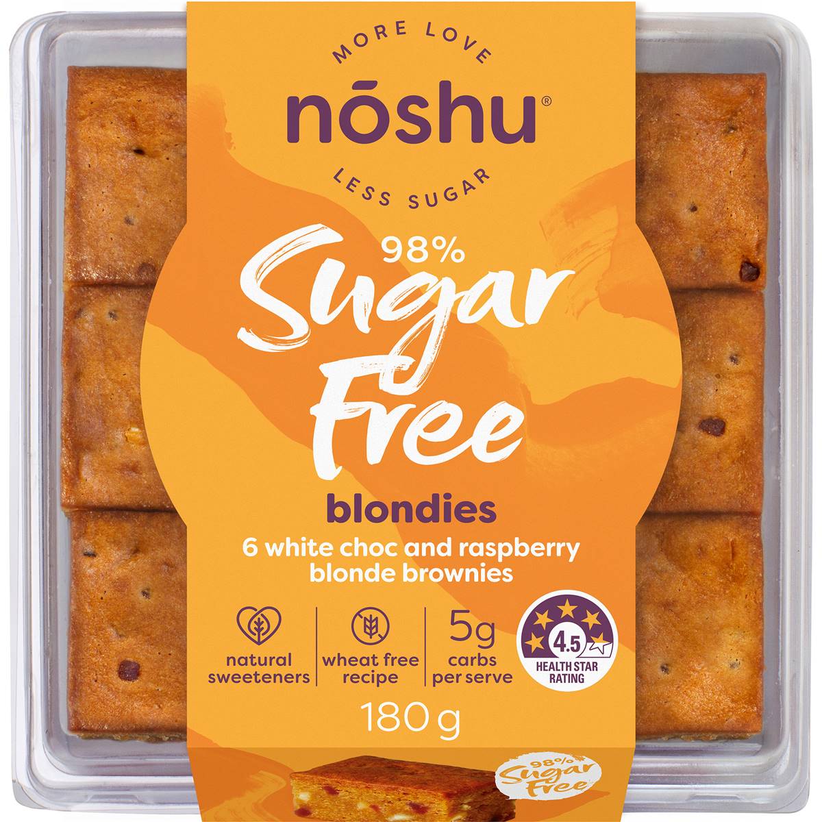 Noshu 98% Sugar Free White Choc & Raspberry Blondie Slices 180g ...