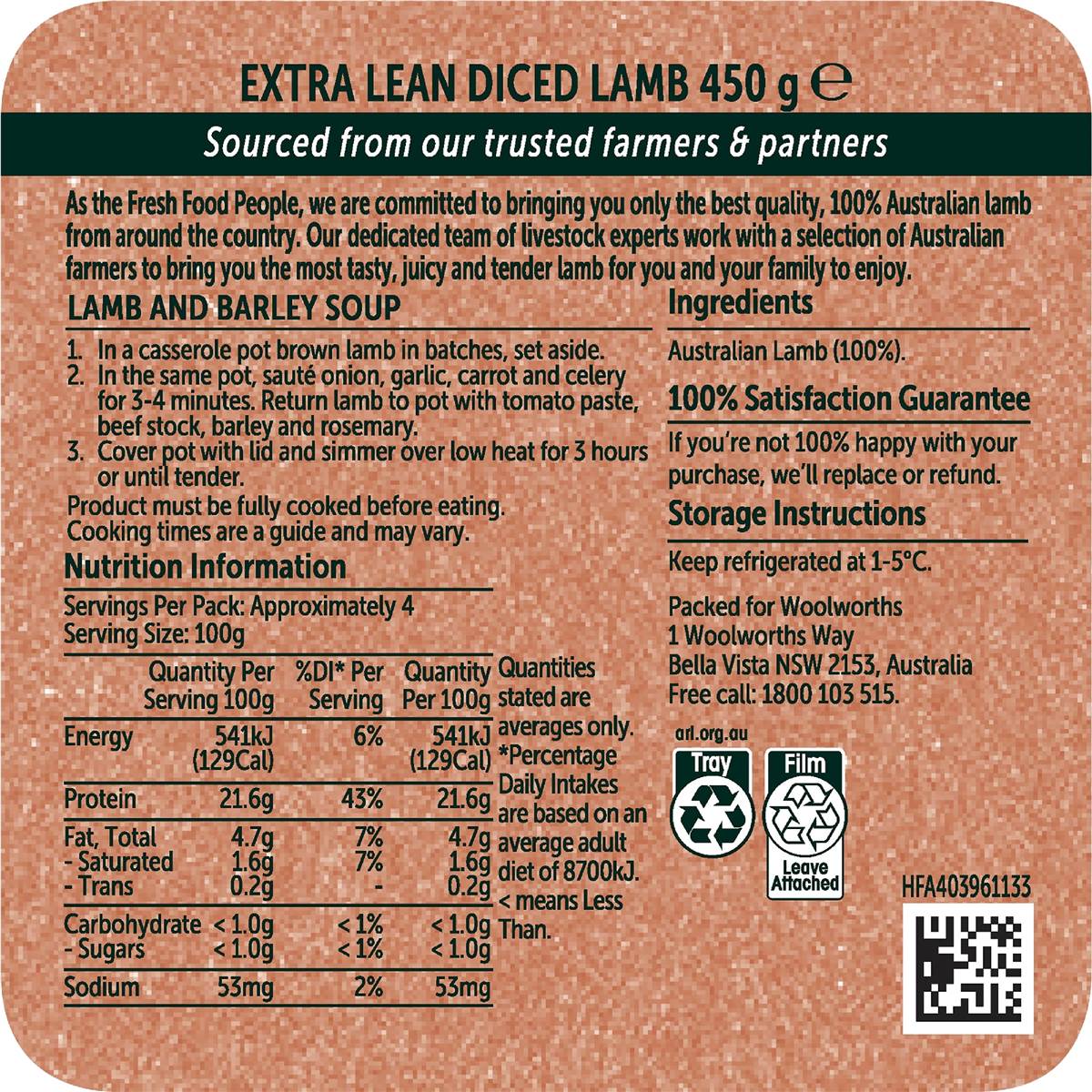 Woolworths Diced Lamb 450g | Woolworths