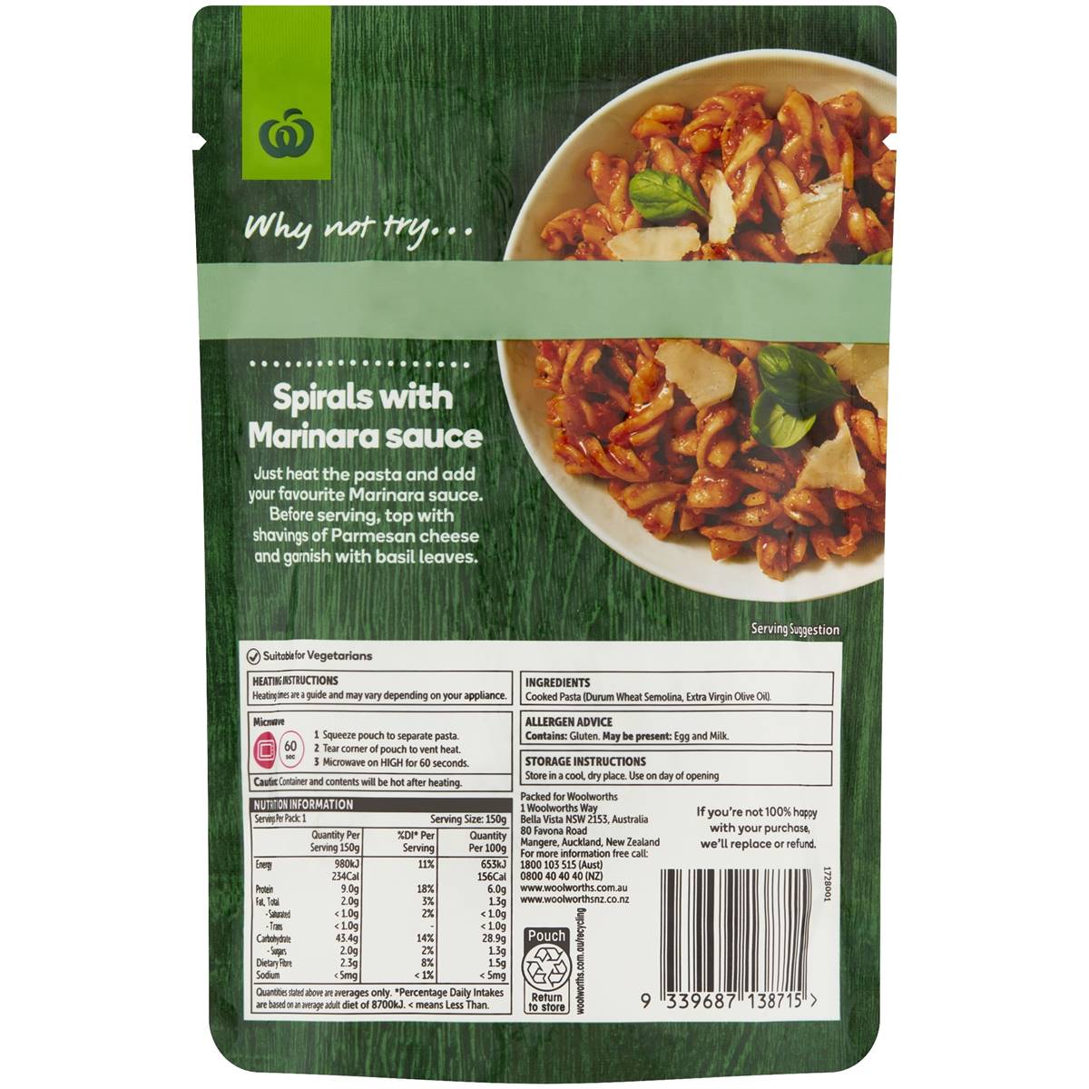 Woolworths Microwave Quick Pasta Spiral 150g | Woolworths