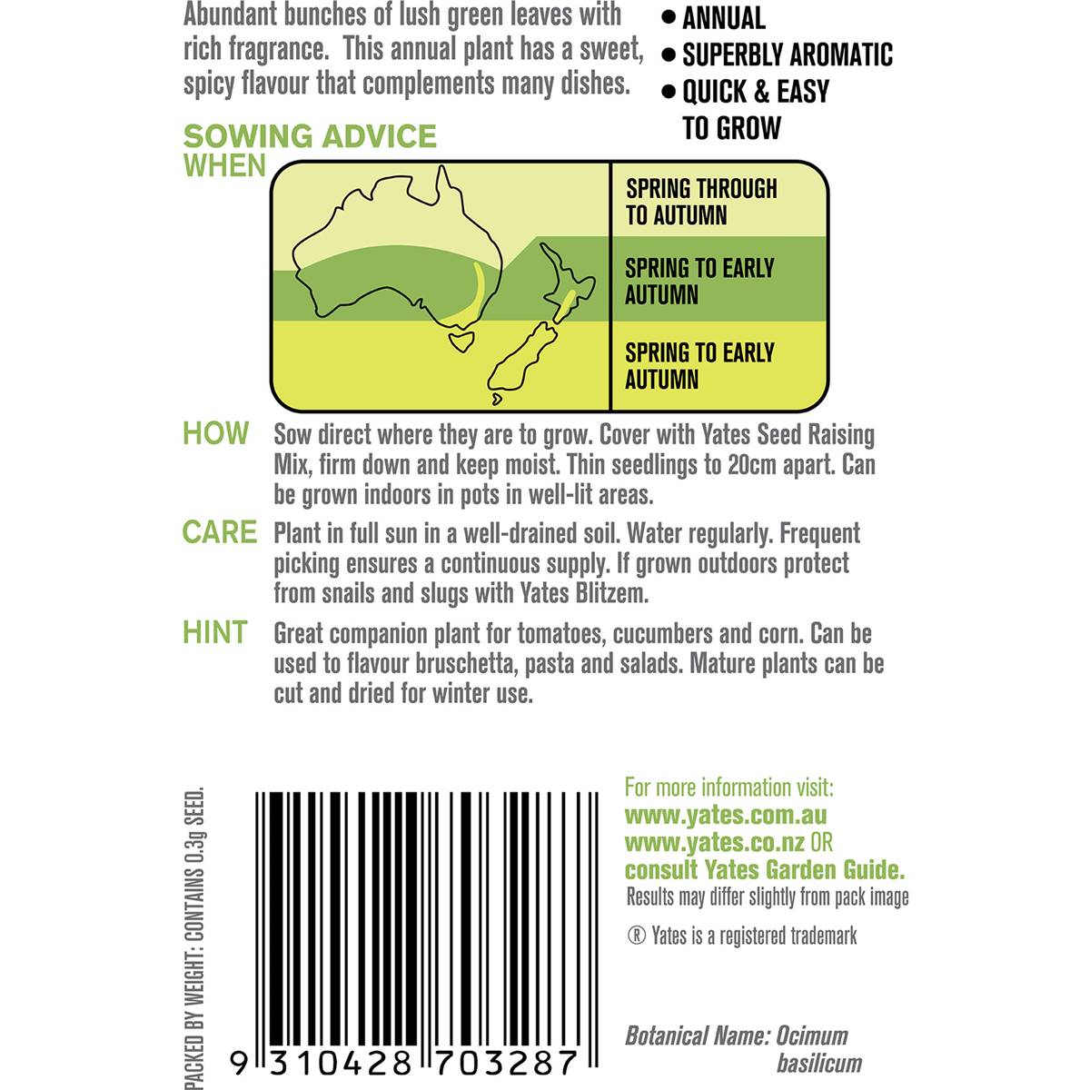 Yates Sweet Basil Seeds 0.3g | Woolworths