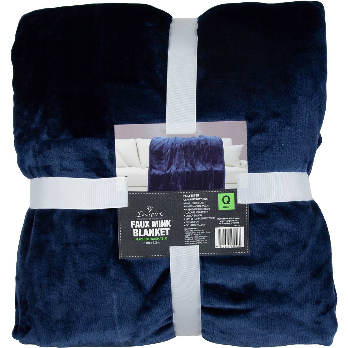 Inspire Faux Mink Blanket Queen Size Navy Or Cream Each | Woolworths