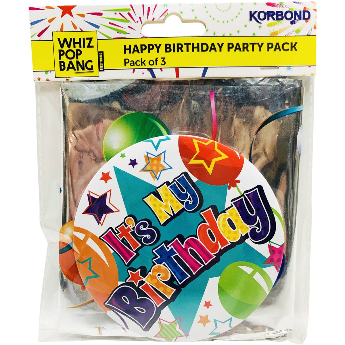 Korbond Whiz Pop Bang Happy Birthday Party Pack 3 Pack | Woolworths