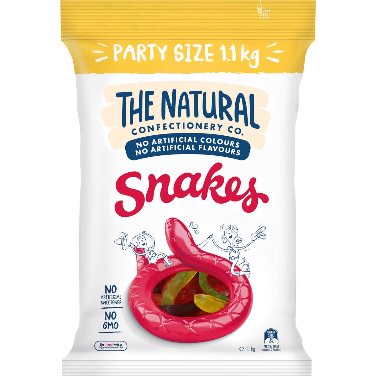 The Natural Confectionery Co. Snakes Lollies Party Size 1.1kg | Woolworths