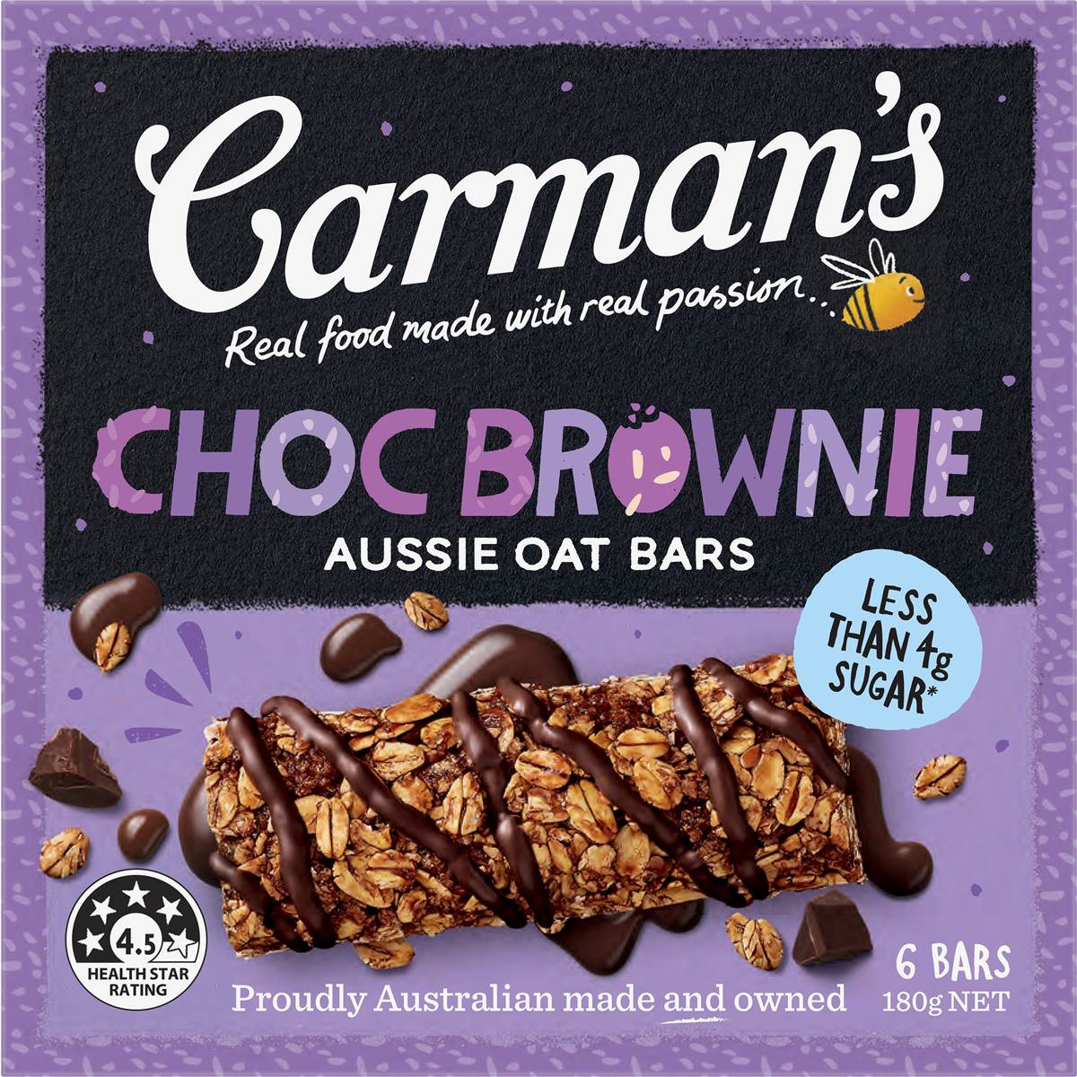 Carman's Aussie Oat Bars Choc Brownie With Chocolate 6 Pack | Woolworths