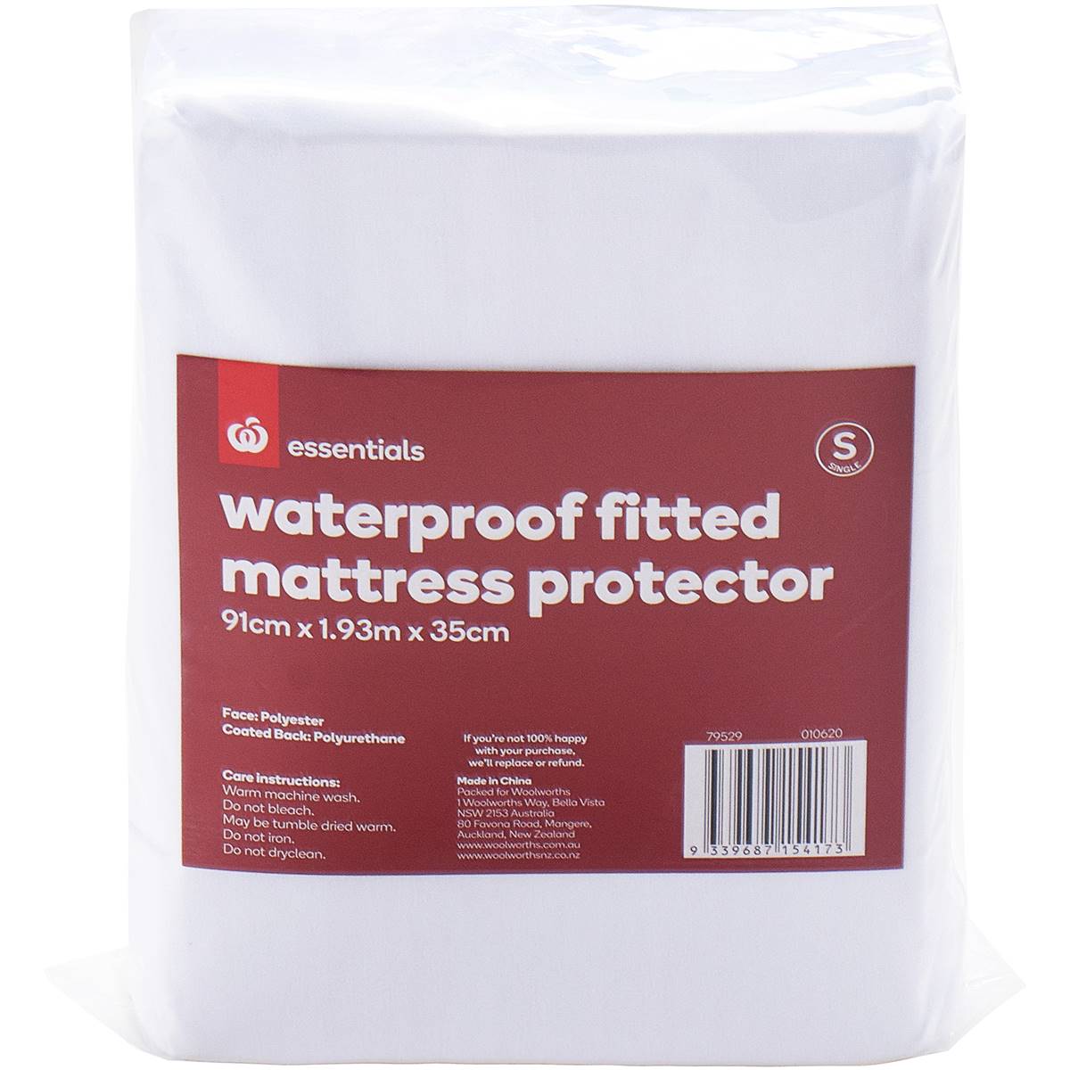 Essentials Waterproof Fitted Matress Protector Single Each | Woolworths