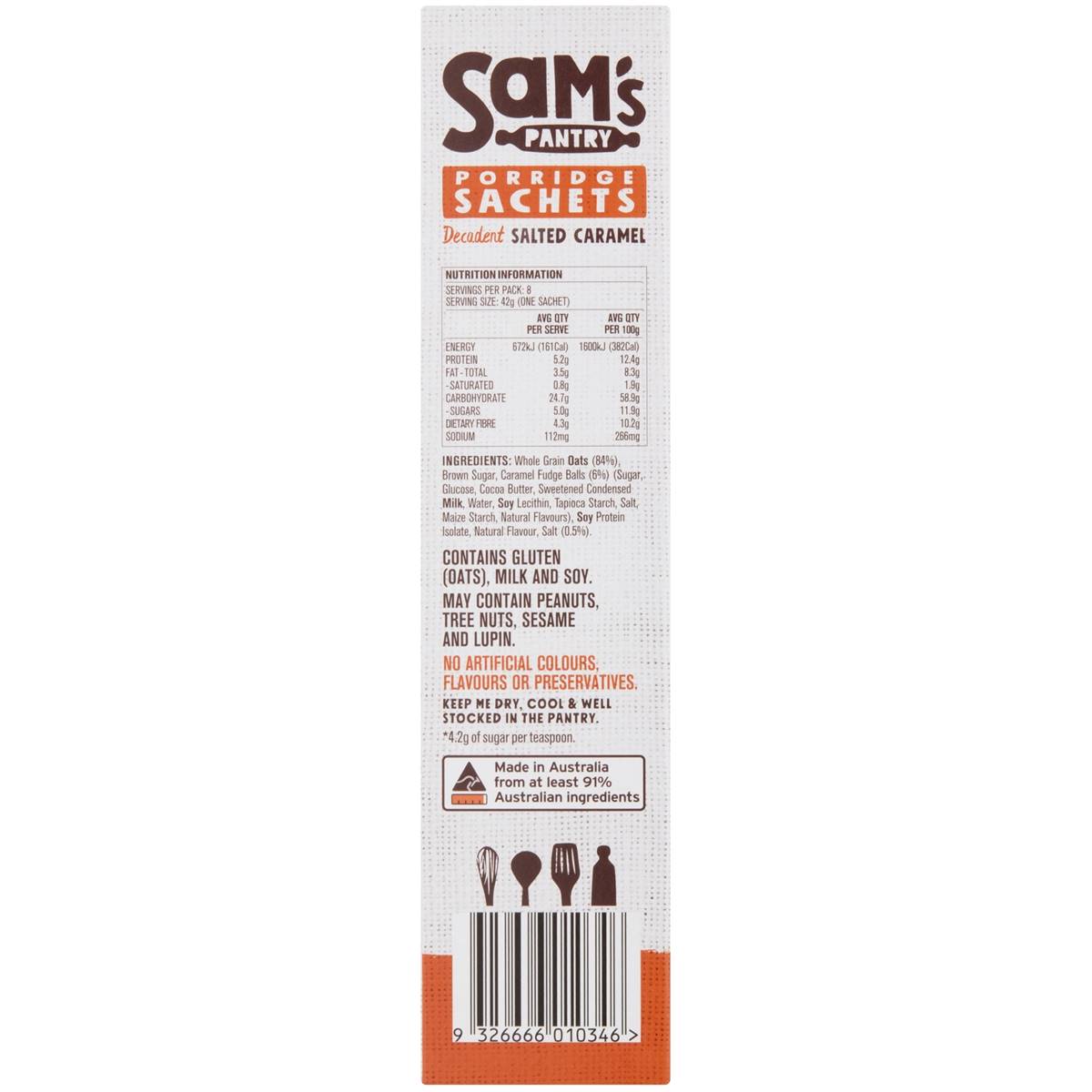 Sam's Pantry Decadent Salted Caramel Porridge Sachets 8 Pack | Woolworths