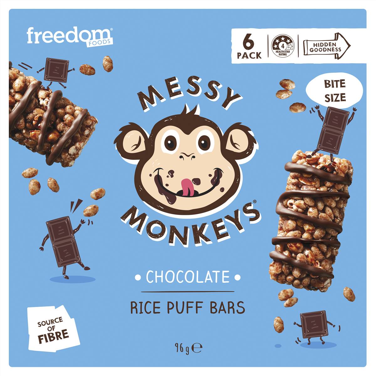 Messy Monkeys Chocolate Rice Puff Bars 6 Pack | Woolworths