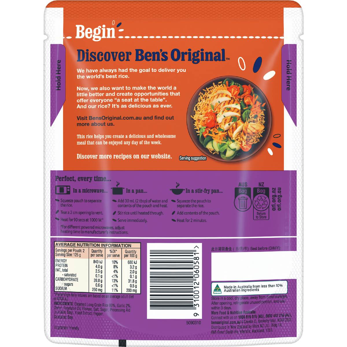 Ben's Original Lightly Flavour Garlic Microwave Rice Pouch 250g ...