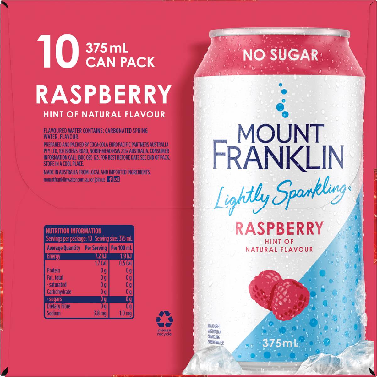 Mount Franklin Lightly Sparkling Raspberry 375ml X10 Pack | Woolworths