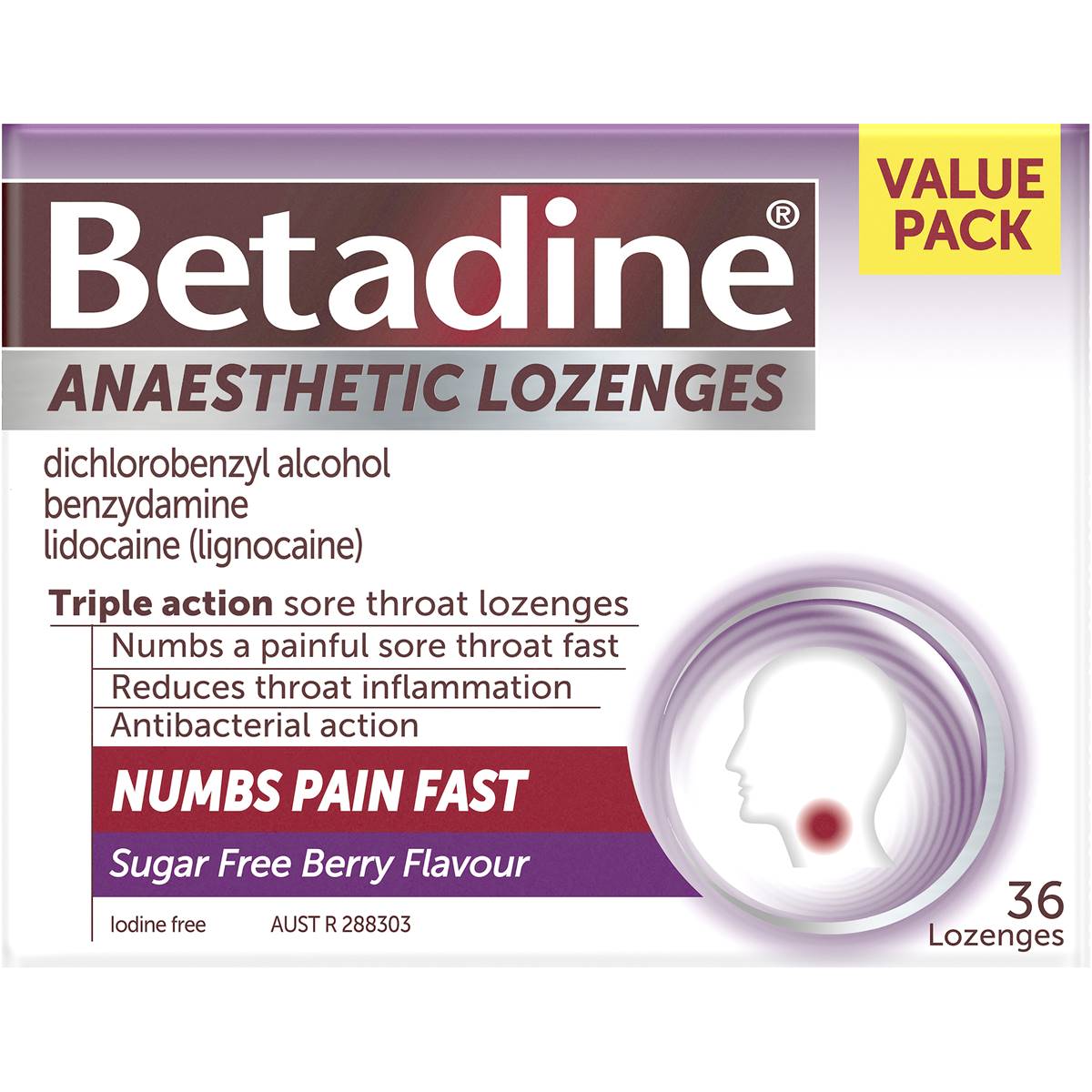 Betadine Sore Throat Lozenges Anaesthetic Berry 36 Pack | Woolworths