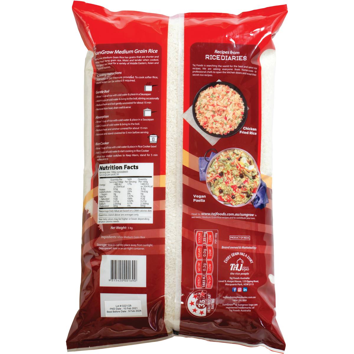 Sungrow Medium Grain Rice 5kg | Woolworths