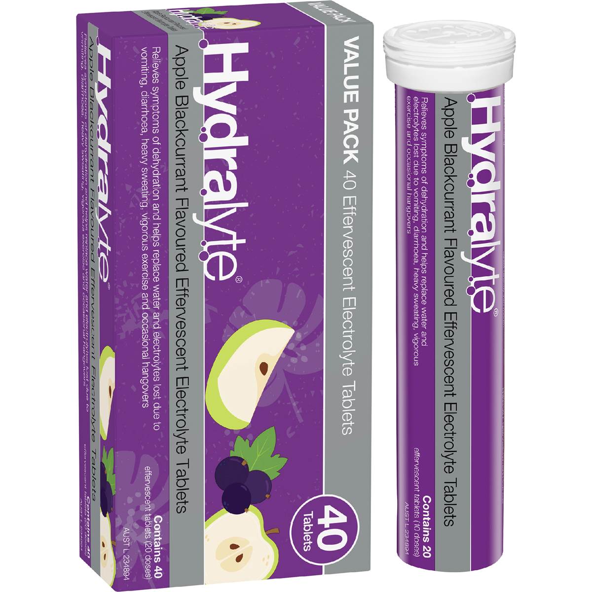 Hydralyte Effervescent Electrolyte Tablets Apple Blackcurrant 40 Pack ...
