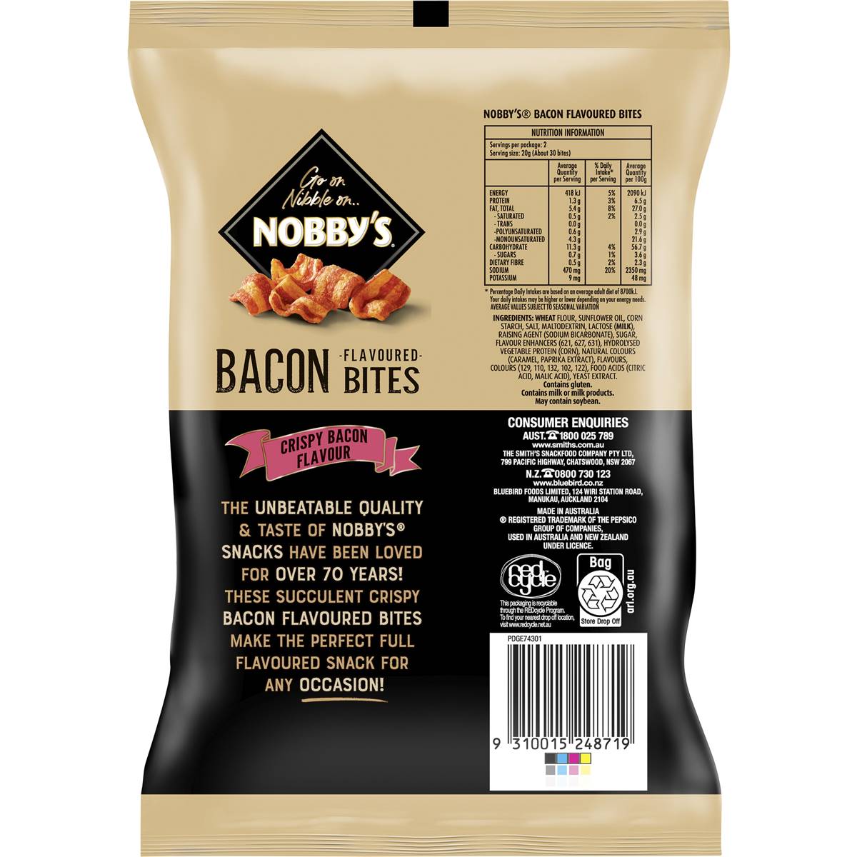 Nobby's Crispy Bacon Bite Snacks 40g | Woolworths