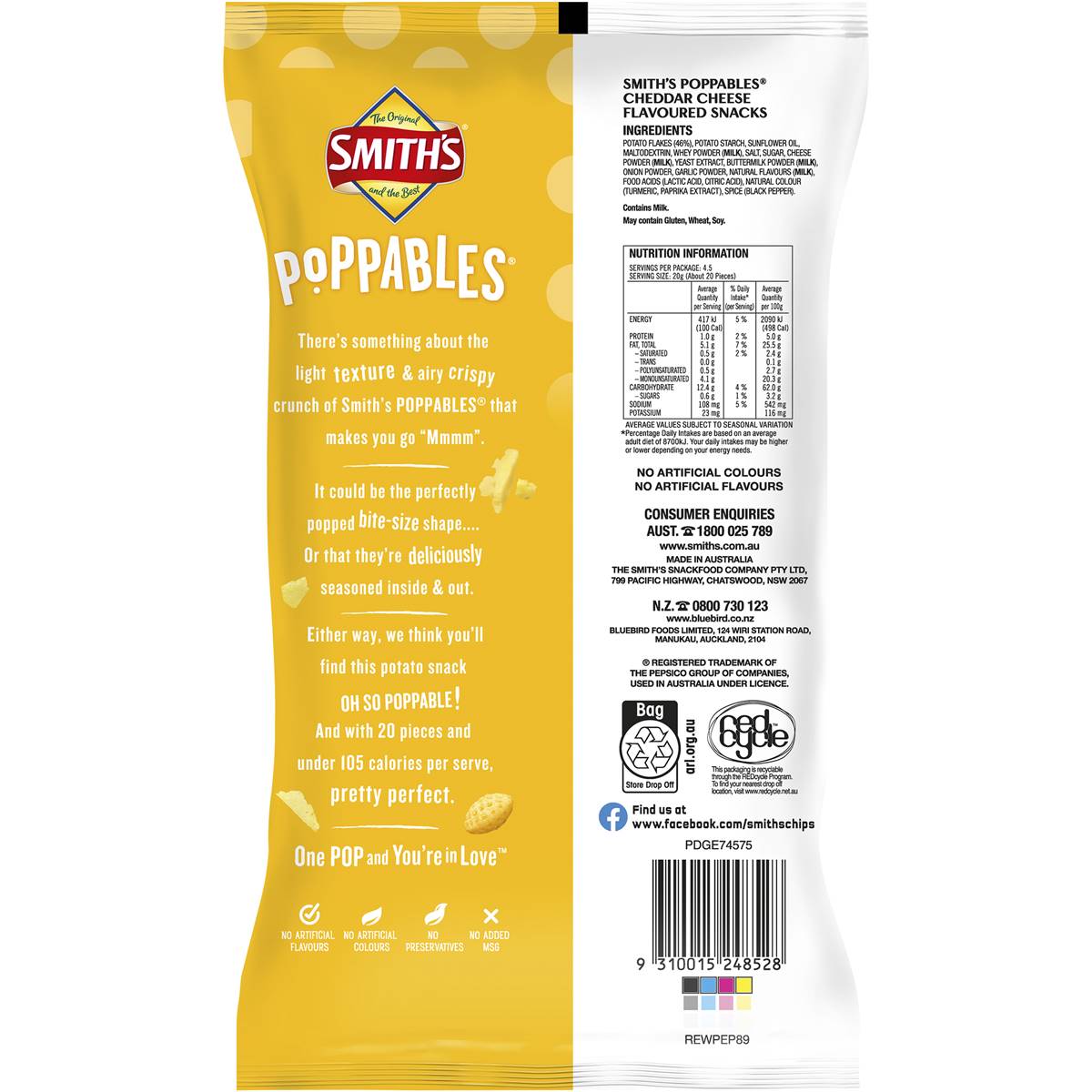 Smith's Poppables Potato Snacks Cheddar Cheese 90g | Woolworths