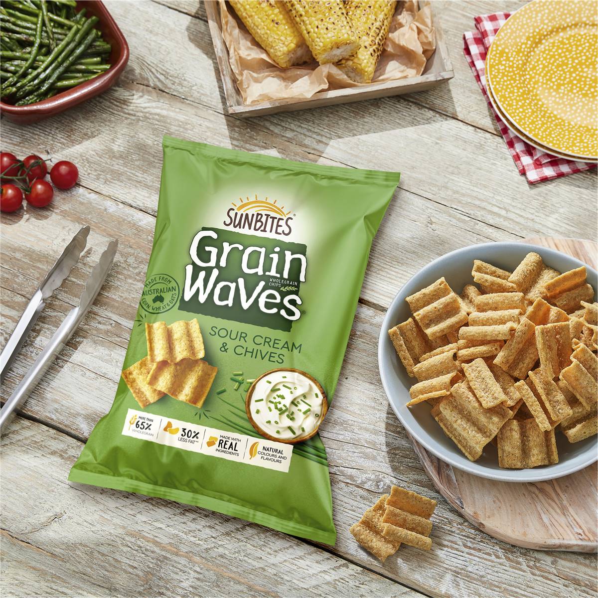 Sunbites Grain Waves Wholegrain Chips Sour Cream & Chives 170g | Woolworths