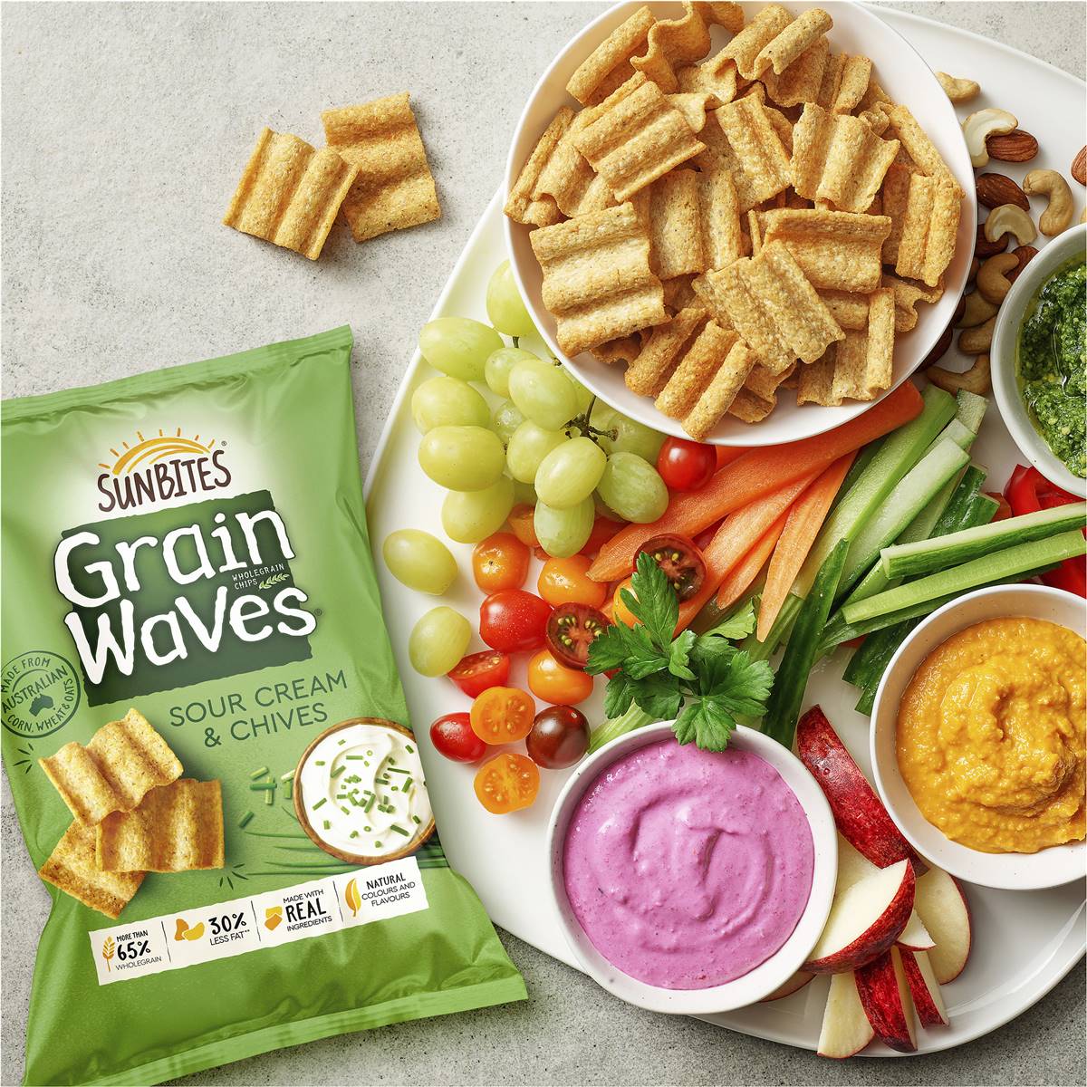 Sunbites Grain Waves Wholegrain Chips Sour Cream & Chives 170g | Woolworths