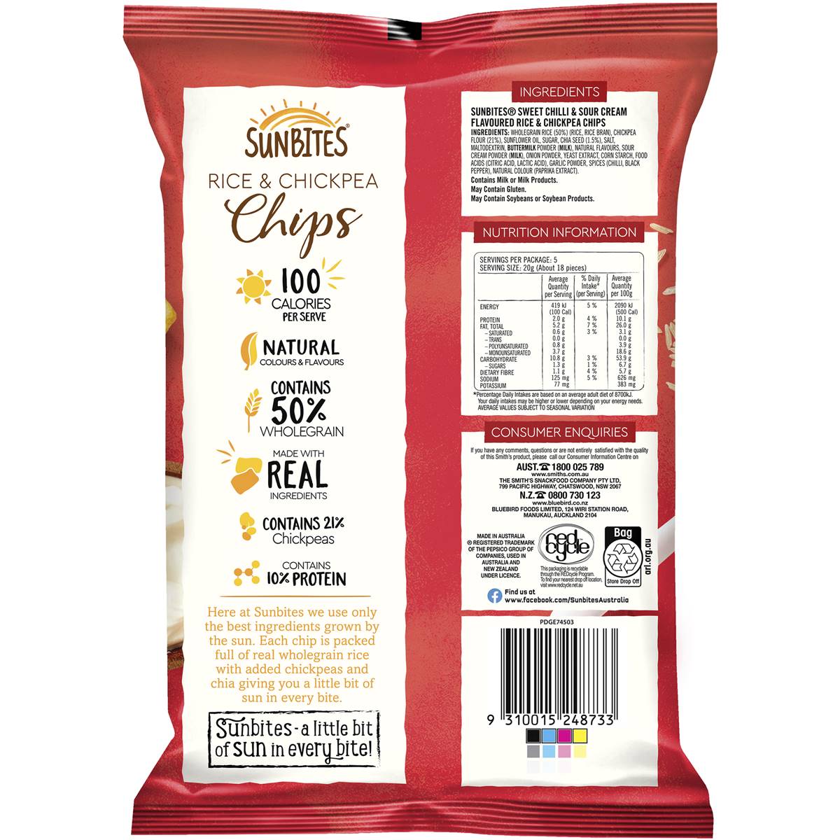 Sunbites Rice & Chickpea Chips Sweet Chilli & Sour Cream 100g | Woolworths