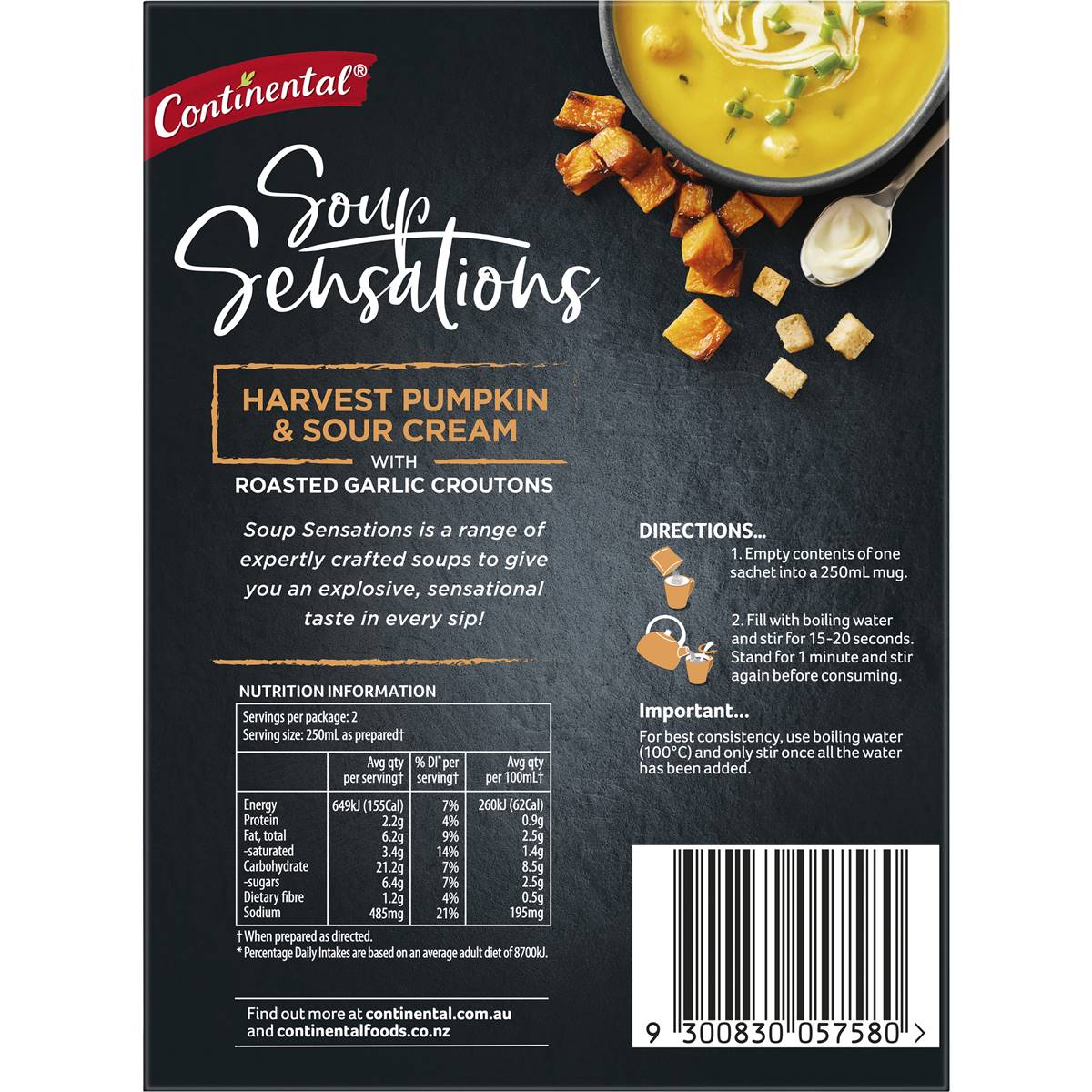 Continental Soup Sensations Harvest Pumpkin & Sour Cream Serves 2 70g ...