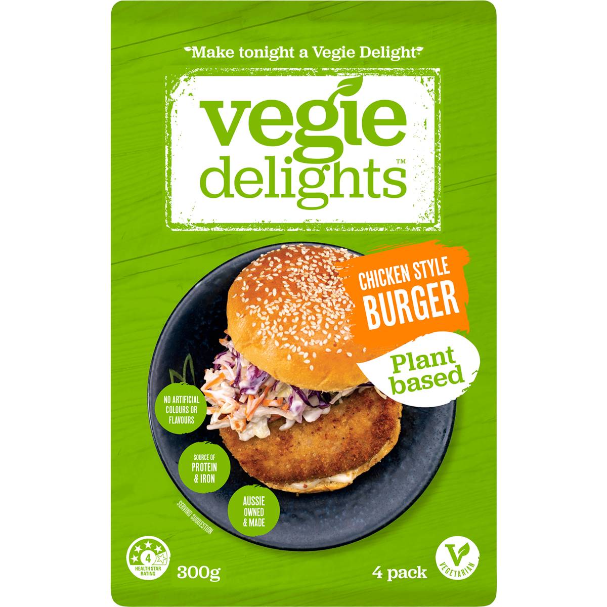 Vegie Delights Plant Based Chicken-style Burgers 4 Pack | Woolworths