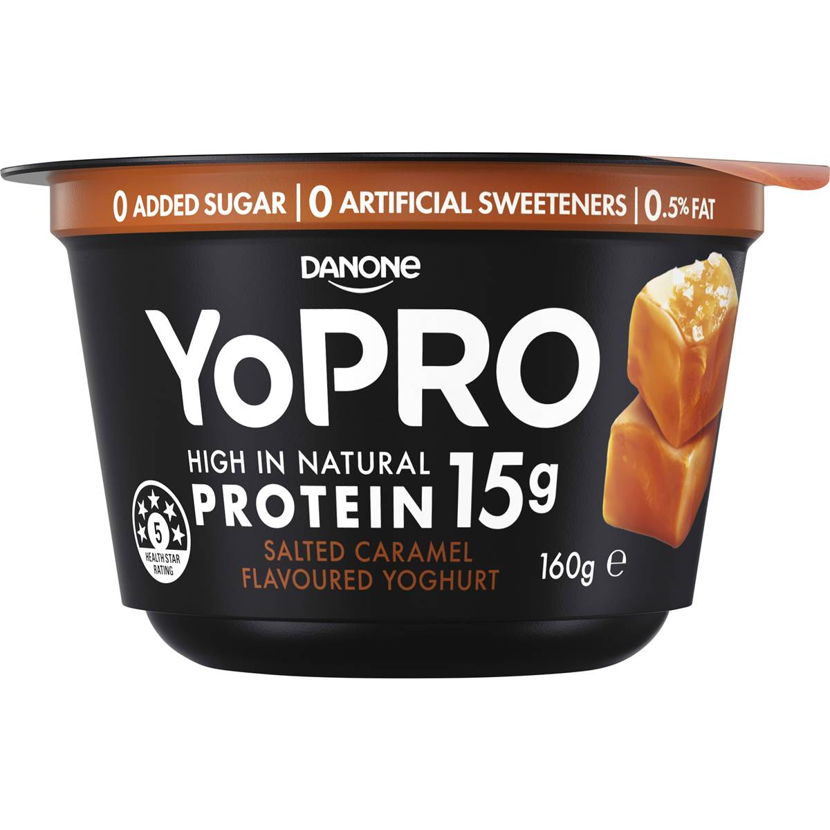 Yopro Danone High Protein Yoghurt No Added Sugar Salted Caramel 160g ...