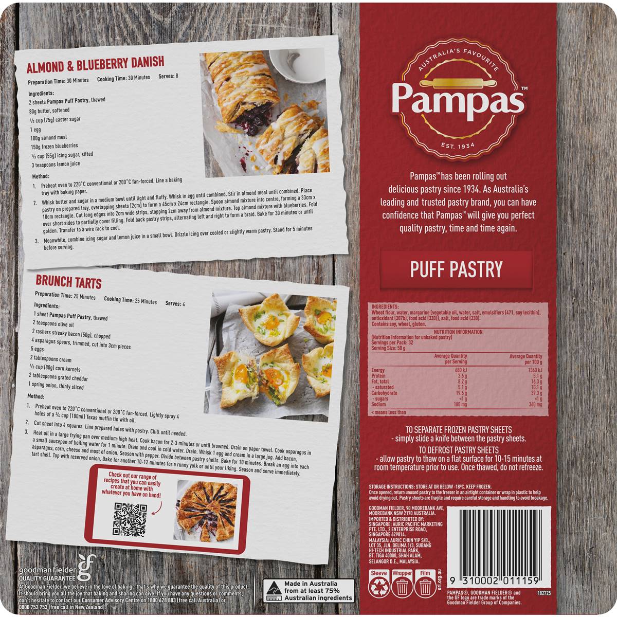 Pampas Puff Pastry 10 Sheets 1.6kg | Woolworths