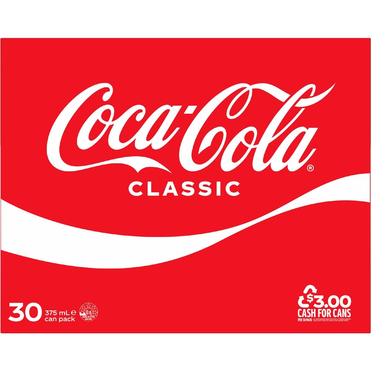 Coca-cola Classic Soft Drink Multipack Cans 375ml X30 Pack | Woolworths