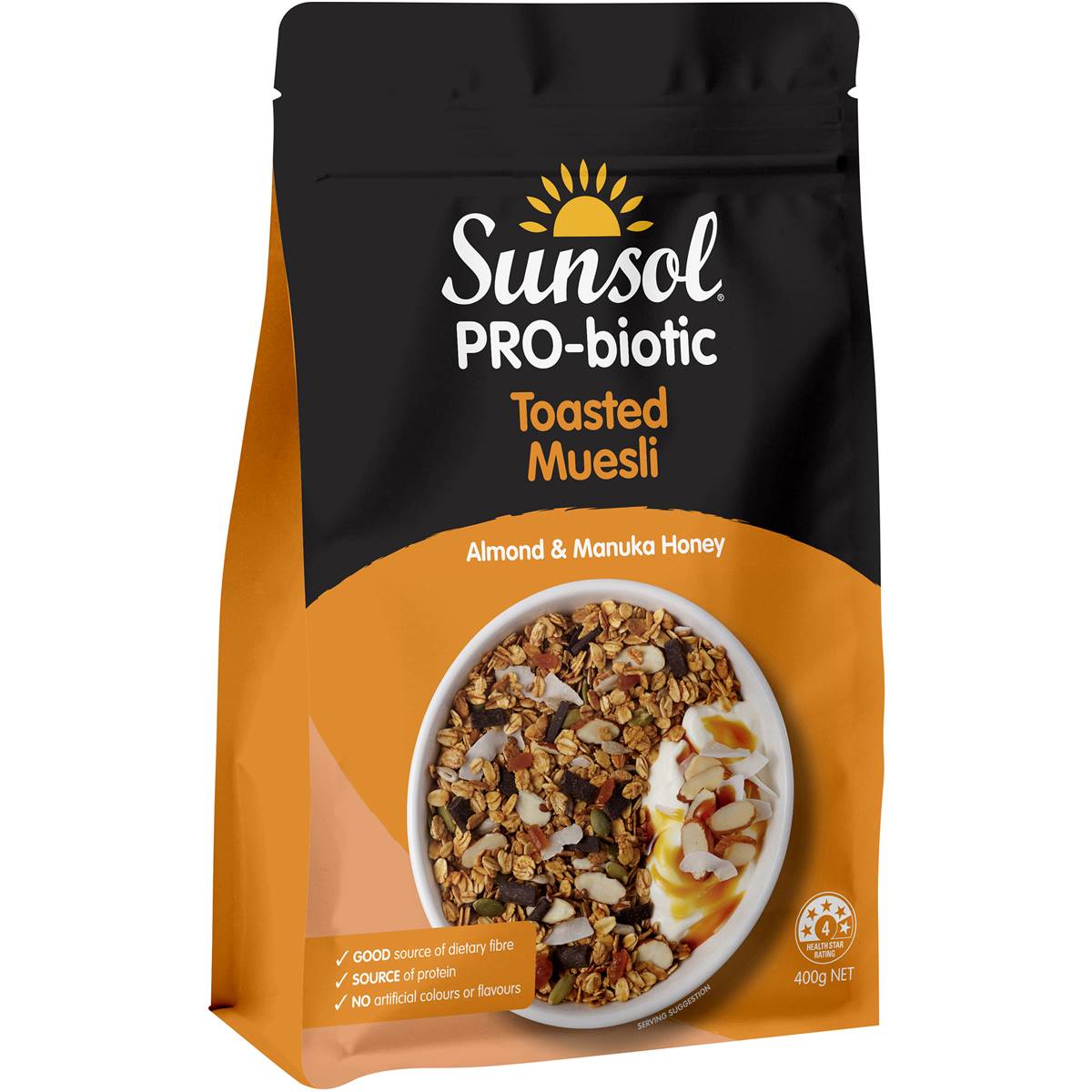 Sunsol Pro biotic Almond Manuka Honey Toasted Muesli 400g Woolworths Sunsol Pro biotic Almond Manuka Honey Toasted Muesli 400g Woolworths