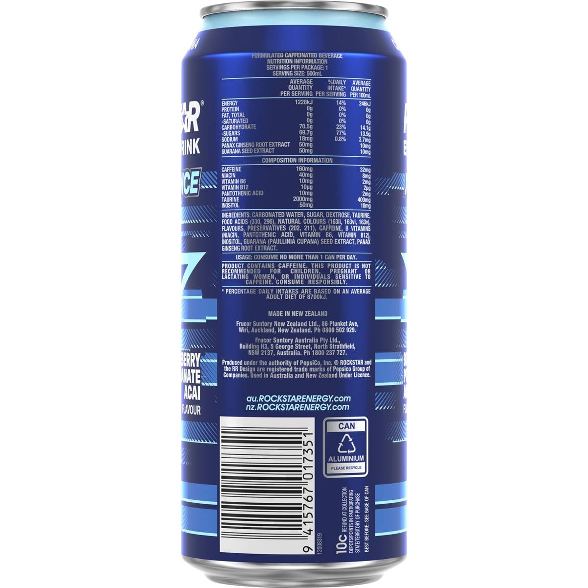 Rockstar Energy Drink Xdurance Blueberry Pomegranate Acai 500ml ...